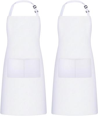 China Adjustable White Polyester Apron Sublimation With 2 Pockets Waterdrop Resistant Cooking Kitchen Aprons For BBQ Painting for sale