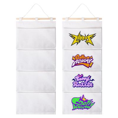 China Eco-Friendly Sublimation Cotton Linen Look Hanging Organiser With 3 Or 4 Pockets Diy Photo Printing Reusable Hanging Storage Bag For Home Wall Decor for sale