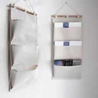 China Eco-Friendly Sublimation Cotton Linen Look Hanging Organiser With 3 Or 4 Pockets Diy Photo Printing Reusable Hanging Storage Bag For Home Wall Decor for sale