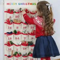 China Sublimation Cotton Linen Christmas Advent Calendar With Multiple Pockets Diy Wall-Mounted Canvas Storage Bag For Xmas Holiday Festival for sale