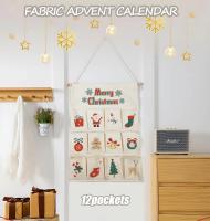 China Sublimation Cotton Linen Christmas Advent Calendar With Multiple Pockets Diy Wall-Mounted Canvas Storage Bag For Xmas Holiday Festival for sale