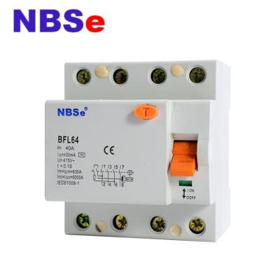 China RCCB 4P Residual Current Circuit Breaker BFL64 Series DIN Rail Mounting Type for sale
