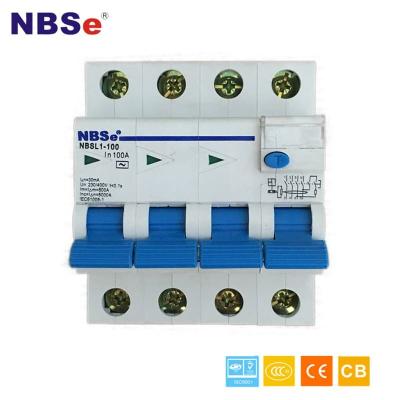 China NBSL1-100 Residual Current Circuit Breaker Differential 4 Poles (RCCB) 100Amp 30mA for sale