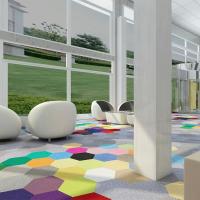 China 550g/sqm Pile Weight Office Hexagon Shape Nylon Decorative Carpet Tiles for Flooring for sale