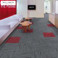 China Gray Striped PVC Backing Carpet Tiles 50x50 Square Construction Mulit Level Loop Pile for sale