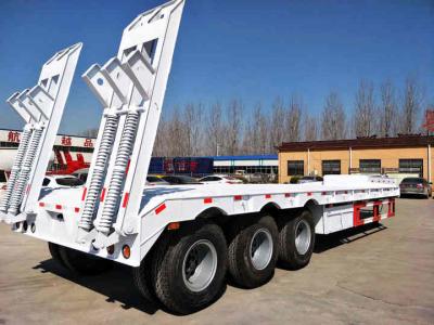 China Tri-axle 60 Ton Low Bed Truck Trailer- SINOMICC semi trailer white color for transit machines for sale