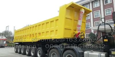 China 6 axle dumper trailer with 371HP Howo tractor head, tipper 45m3 with yellow color,Sinomicc brand semi dump trailer for sale