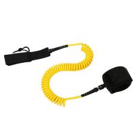 China Bright Yellow SUP Coiled Leash 8mm TPU Surfboard Safety Harness 1.4m Extended for sale
