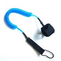 China Safety Flexible Blue Coiled SUP Leash 7mm x 3.05m with Webbing Strap for sale