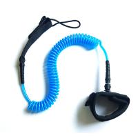 China Safety Flexible Blue Coiled SUP Leash 7mm x 3.05m with Webbing Strap for sale