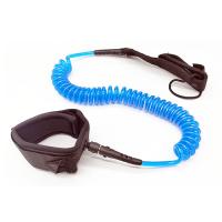 China Safety Flexible Blue Coiled SUP Leash 7mm x 3.05m with Webbing Strap for sale