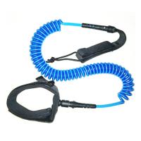 China Safety Flexible Blue Coiled SUP Leash 7mm x 3.05m with Webbing Strap for sale