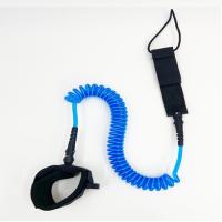 China Safety Flexible Blue Coiled SUP Leash 7mm x 3.05m with Webbing Strap for sale