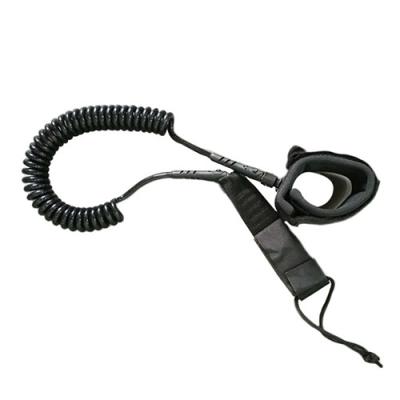 China Pure Black Surfboard Leg Rope 7mm Coiled Leash 1.5m Long Stainless Steel Swivels for sale