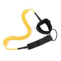 China Bright Yellow SUP Coiled Leash 8mm TPU Surfboard Safety Harness 1.4m Extended for sale