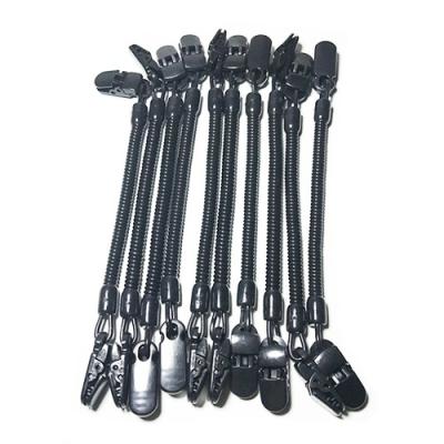 China Black Flexible Coiled Lanyard Cord Double Plastic Alligator Clips for sale
