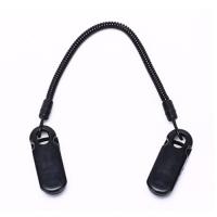 China Black Double Alligator Clips Slim Coiled Lanyard Tether 0.5 - 1.5M Customized for sale
