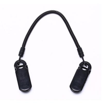 China Black Double Alligator Clips Slim Coiled Lanyard Tether 0.5 - 1.5M Customized for sale