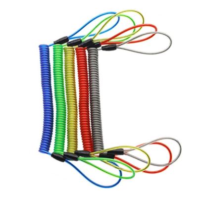 China Anti Theft Stainless Steel Coil Lanyard 0.8x13x135mm TPU Safety Tether for Tools for sale