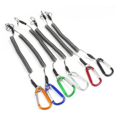 China Steel Wire Spiral Coil Lanyard 2.3mm with Carabiner and Key Ring for Fishing Tools for sale