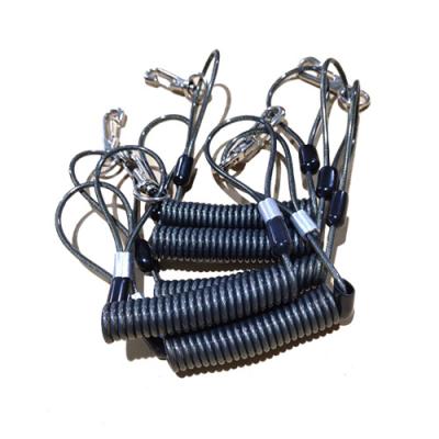 China Black Coated Spring Safety Tool Lanyard 4mm Clear TPU with Swivel Hook 20kg Load for sale