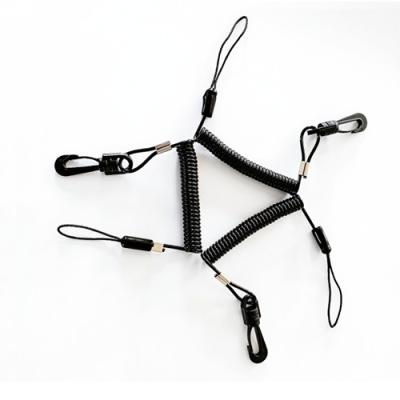 China Expanding Black Spring Coil Tool Lanyard With Belt Clip And String Loop for sale