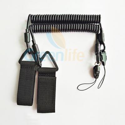 China Tactical Coiled Pistol Lanyard 4mm TPU Retention Lanyard 135mm Retracted Length for sale