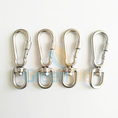 China SS304 Swivel Carabiner Hook 93mm Length 16mm Hook ID Stainless Steel Snap Hook for Lanyard Accessory for sale