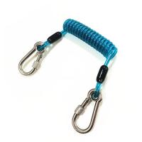 China Reinforced Clear Blue Plastic Coil Lanyard 1.2m with Stainless Steel Clips for sale