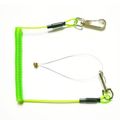 China Clear Green TPU Coil Lanyard 1.5m with Zinc Alloy Swivel Hooks for Tool Safety for sale
