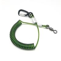 China PU Black Core Spring Tool Lanyard Elastic Clear Green With Karabiner for sale
