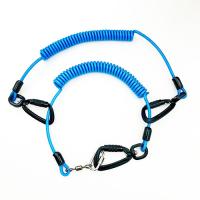China Blue Covered Coil Safety Tool Strap With Oval Hook And Karabiner for sale