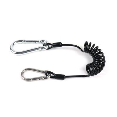 China Black Elastic Karabiners Spiral Coil Tether Lanyard Stop Dropping Multi Uses for sale