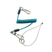 China TPU Coated Spring Steel Wire Tool Lanyard 7.0mm 120cm Stretched Length Clear Blue for sale