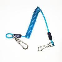China TPU Coated Spring Steel Wire Tool Lanyard 7.0mm 120cm Stretched Length Clear Blue for sale