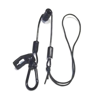 China 3CM Black Short Spiral Safety Tether Lanyard With Carabiner And String Loop for sale