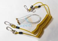 China Steel Core PU Coil Lanyard 1.5m Working Length Transparent Yellow Safety Tether for sale