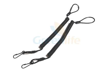 China Double Loops Plastic Coil Tether Pure Black Color 13CM Unextended Length for sale