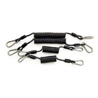 China Black Elastic Spring Tool Lanyard 100mm Coil Stainless Steel Carabiner Drop Protection for sale