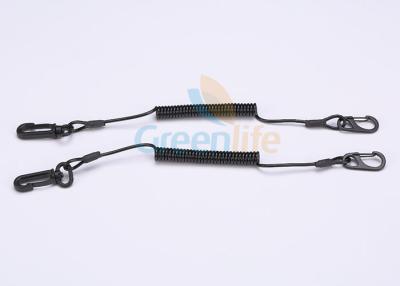China Elastic Coil Tool Lanyard 2.5mm Cord 1m Extended Safety Tether with Metal Hooks Black for sale