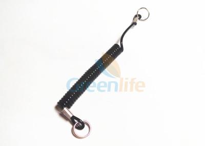 China Black PU Coil Lanyard 12CM with Double Split Ring Tool Tether 3mm Cord for sale