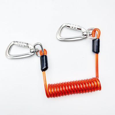 China Safe Steel Elastic Spring Tool Lanyard 1.5m TPU Coil with Aluminum Carabiners for sale