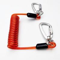 China Safe Steel Elastic Spring Tool Lanyard 1.5m TPU Coil with Aluminum Carabiners for sale