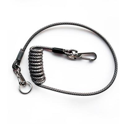 China Custom Long Spiral Coil Tool Lanyard 3mm Nylon Core Clear PU Coated 2000mm Extended for sale