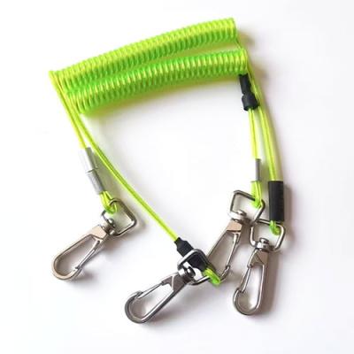 China Stainless Steel Coiled Cable Tool Lanyard 2M Expanding Hot Green Safety Leash for sale