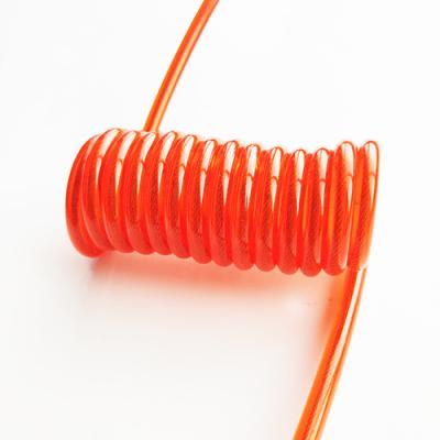 China Securing Steel Wire Coil Spring Lanyard Clear Orange Plastic PU Coated for sale