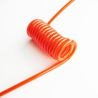 China Securing Steel Wire Coil Spring Lanyard Clear Orange Plastic PU Coated for sale