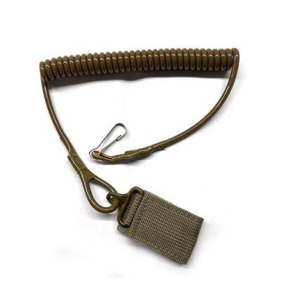 China Khaki Green Elastic Coil Lanyard Sling 1.4m Stretch Secure Pistol Dropping Protection for sale
