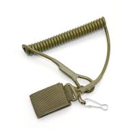 China Khaki Green Elastic Coil Lanyard Sling 1.4m Stretch Secure Pistol Dropping Protection for sale