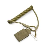 China Khaki Green Elastic Coil Lanyard Sling 1.4m Stretch Secure Pistol Dropping Protection for sale